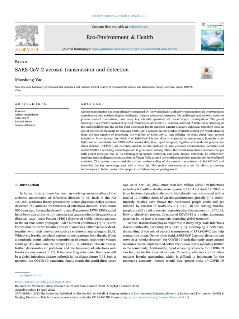Aerosol Detection Pdf Infection Pandemic