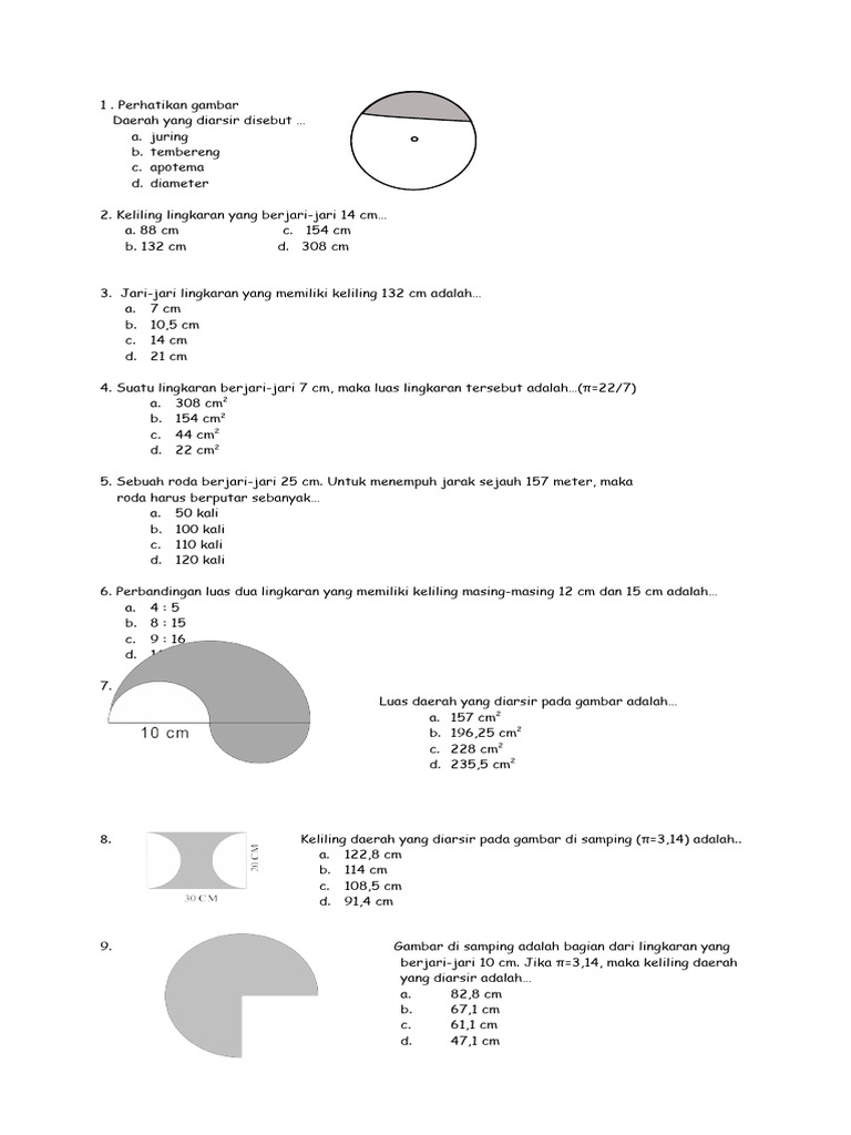 Soal Lingkaran Kelas VIII | PDF | Metode & Bahan Ajar | Sains & Matematika