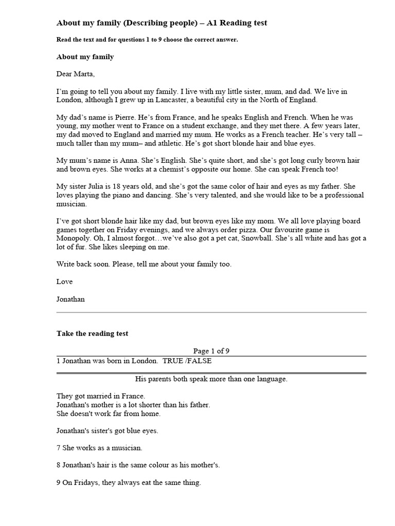 reading a1 family | PDF