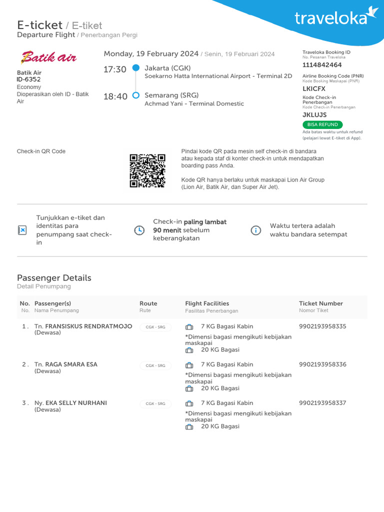 Anna Rianti Dewi-CGK-JKLUJS-SRG-FLIGHT - ORIGINATING | PDF