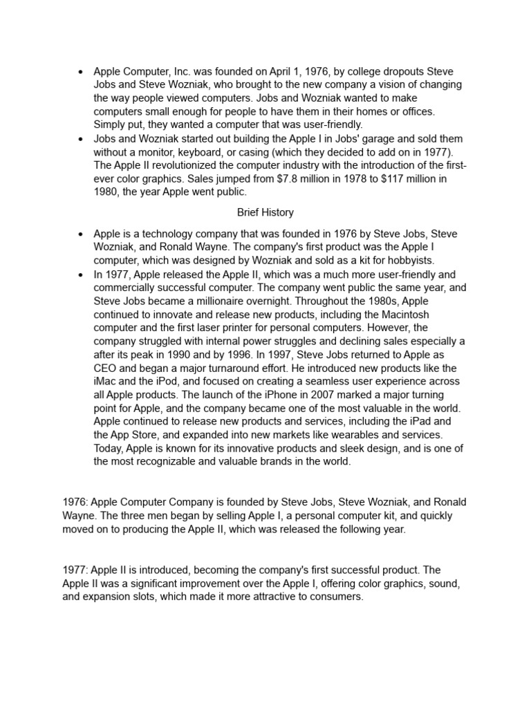 Apple Computer Brief History | PDF | Apple Inc. | Steve Jobs