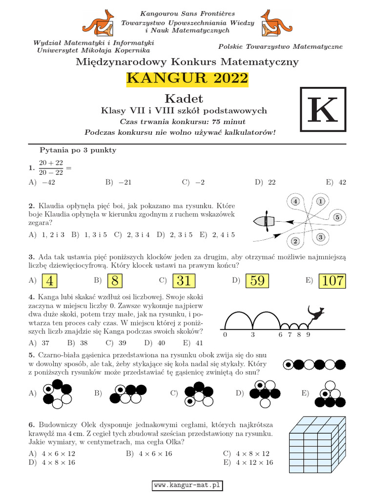 KANGUR 2022: Kadet | PDF