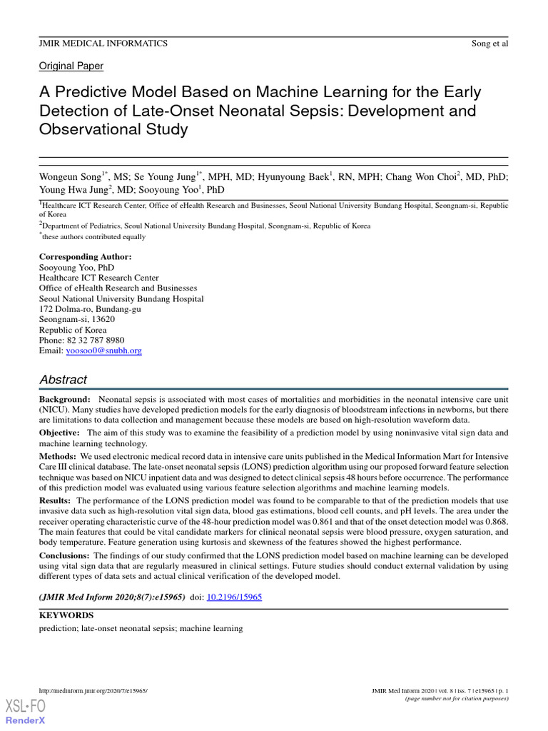A Predictive Model Based On Machine Learning For The Early Detection Of Late Onset Neonatal