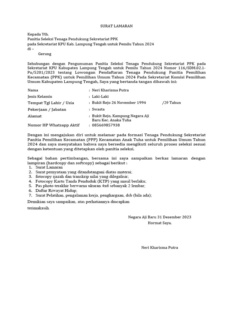 Format Lamaran TA PPK | PDF