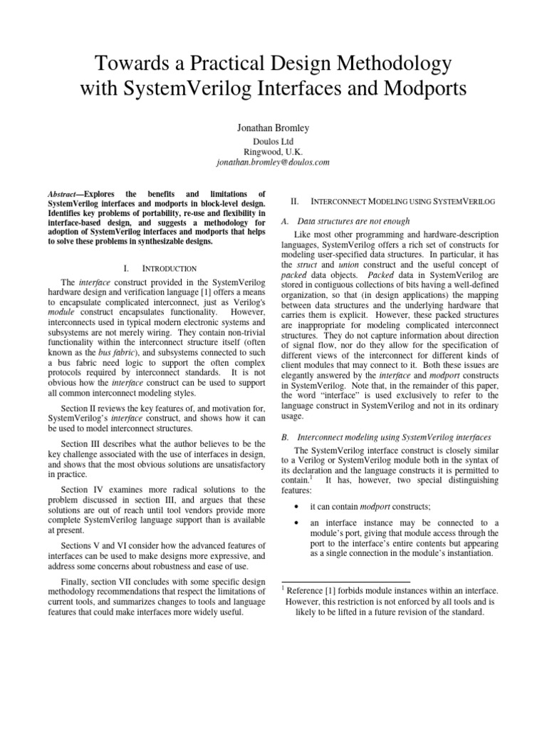 Doulos SysVlog Interface Modports Paper | PDF | Logic Synthesis | Interface (Computing)