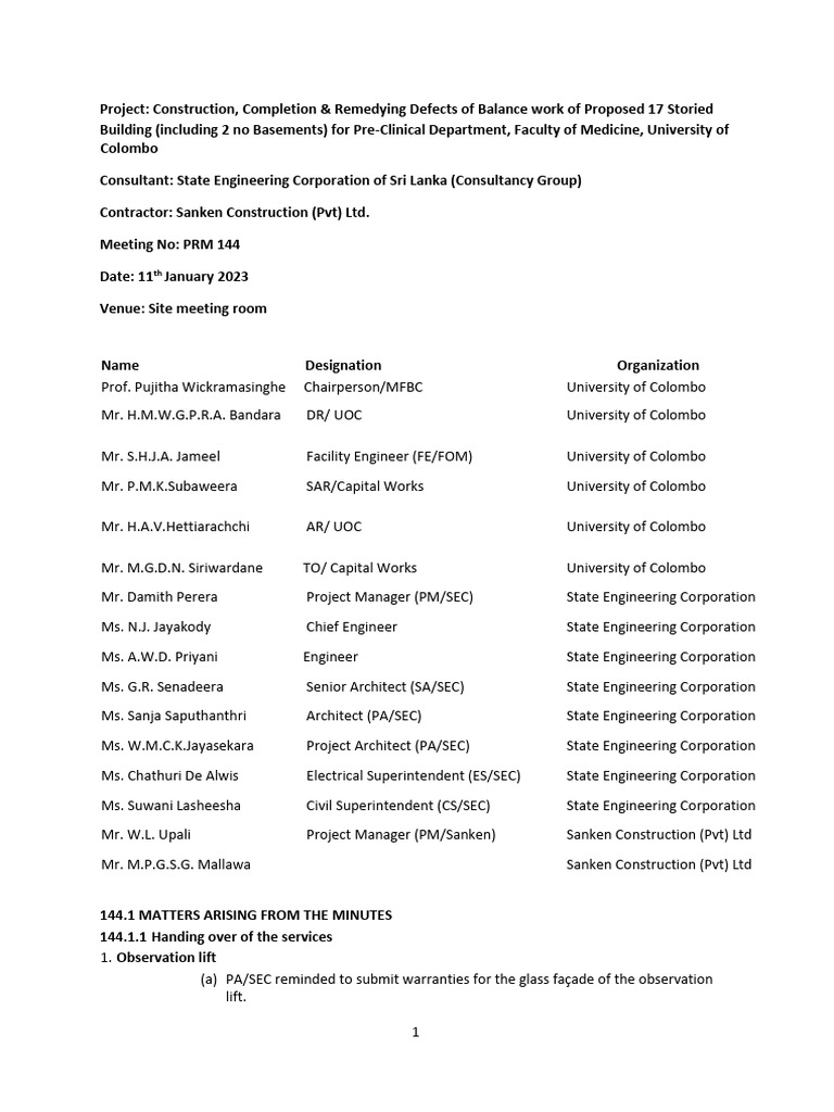 Construction Project Meeting Summary | PDF | Wall | Door