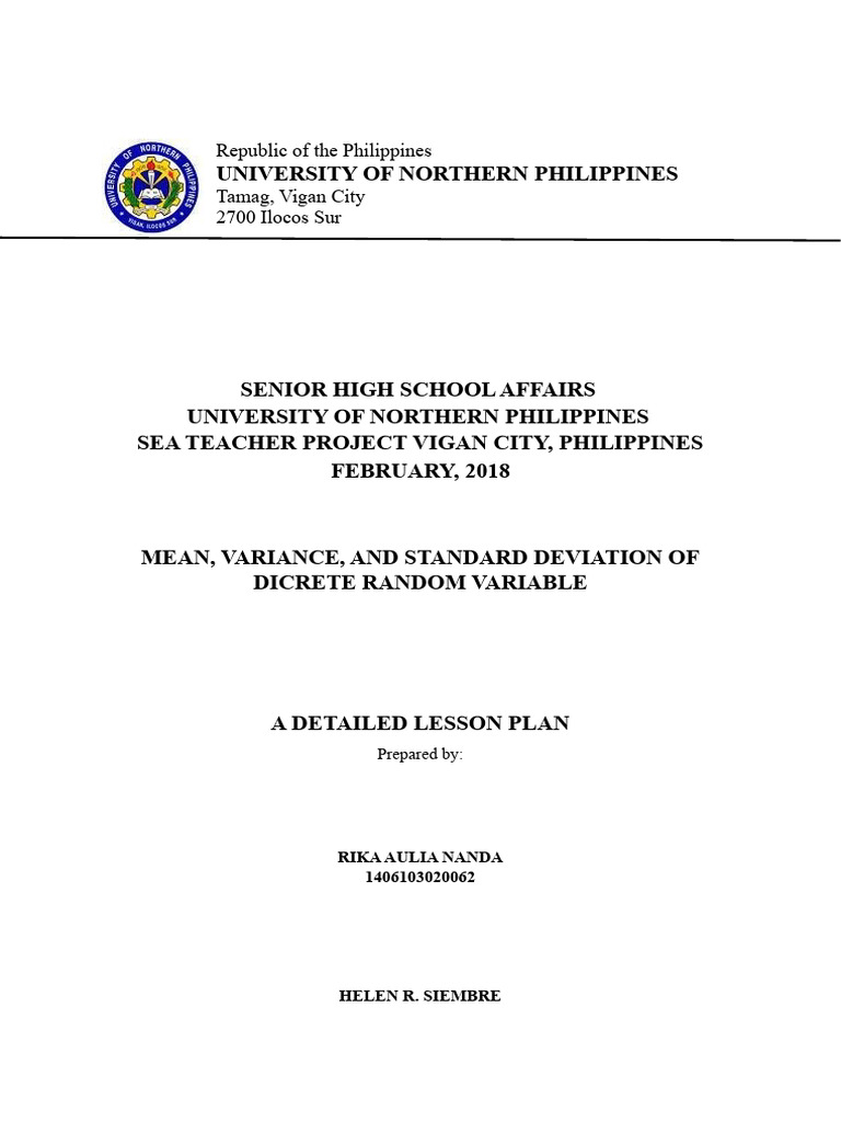Detail Lesson Plan | PDF | Variance | Expected Value
