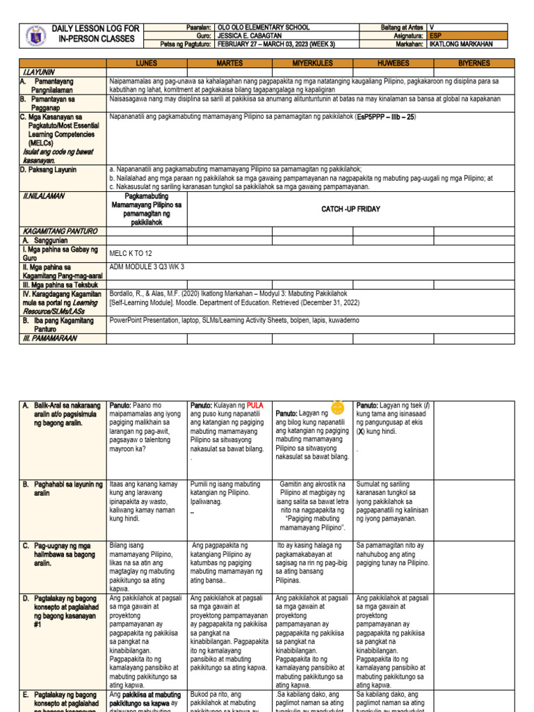 G5 Q3W3 DLL ESP MELCs | PDF