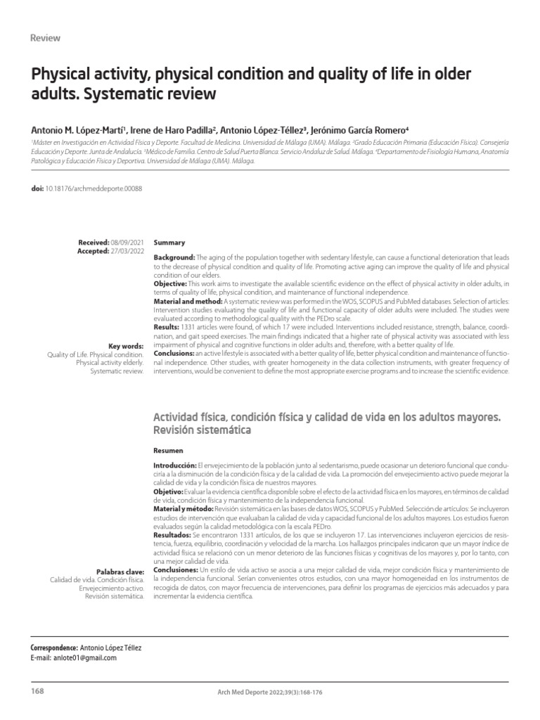 Physical Activity, Physical Condition and Quality of Life in Older ...