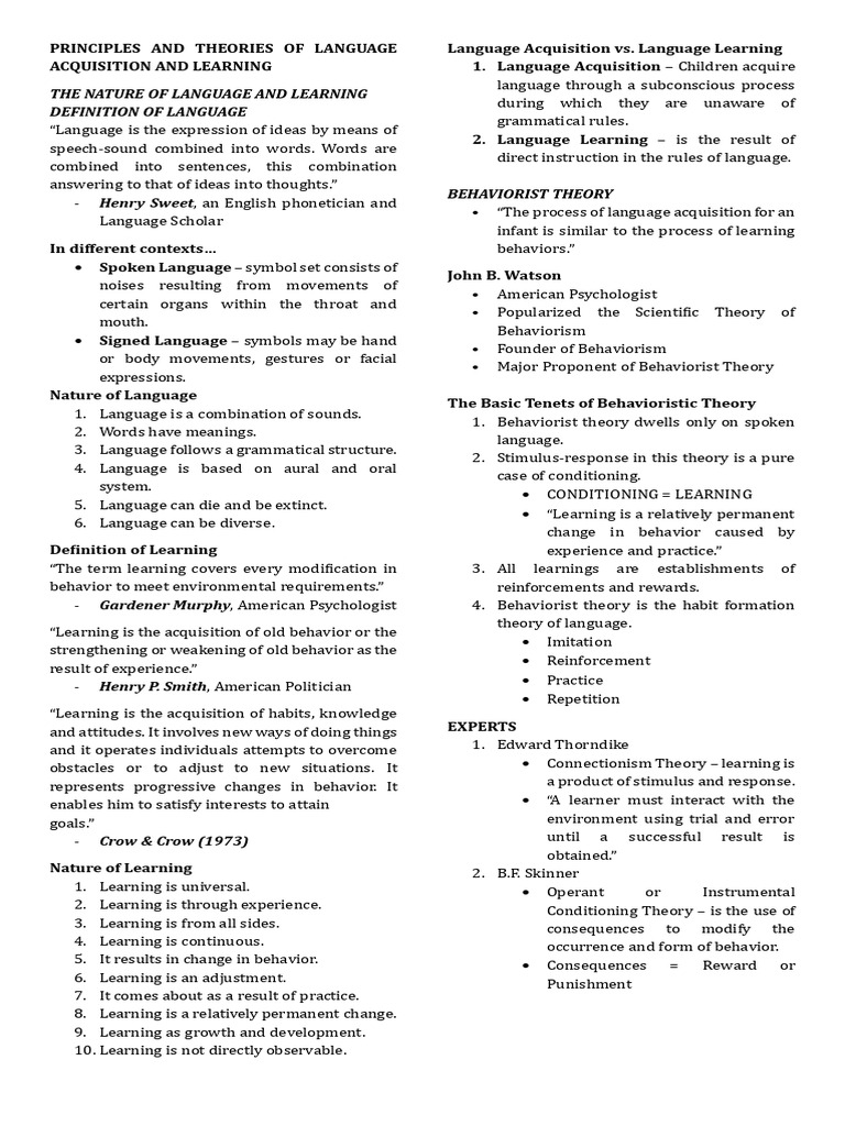 Principles and Theories of Language Acquisition and Learning (Reviewer ...