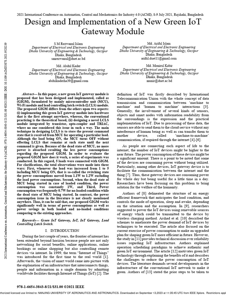 Design and Implementation of A New Green IoT Gateway Module | Download Free PDF | Internet Of ...