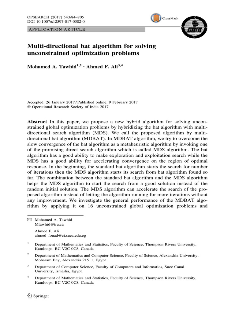 Multi-Directional Bat Algorithm For Solving Unconstrained Optimization Problems | PDF ...