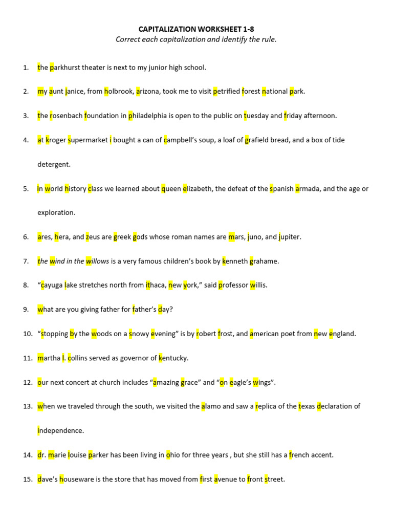4 Capitalization Worksheet 1 | PDF