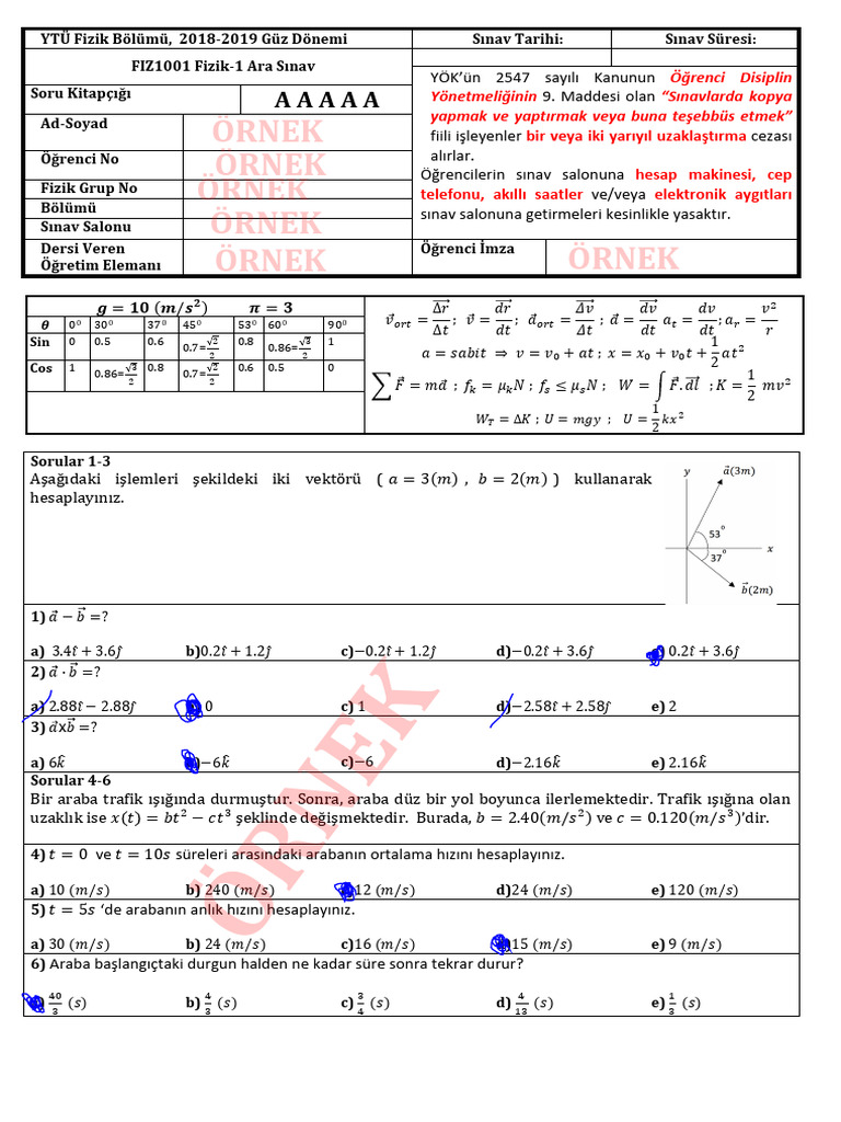 Fizik1 1 Vize Ornek | PDF