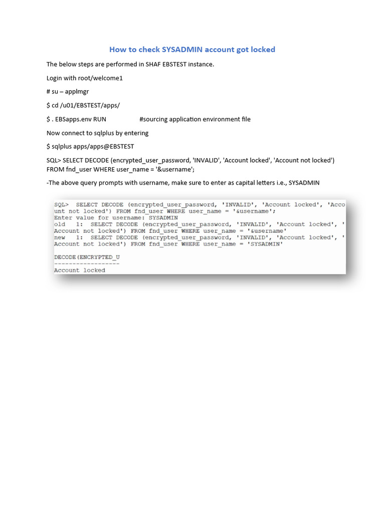 How To Check SYSADMIN Account Got Locked | PDF