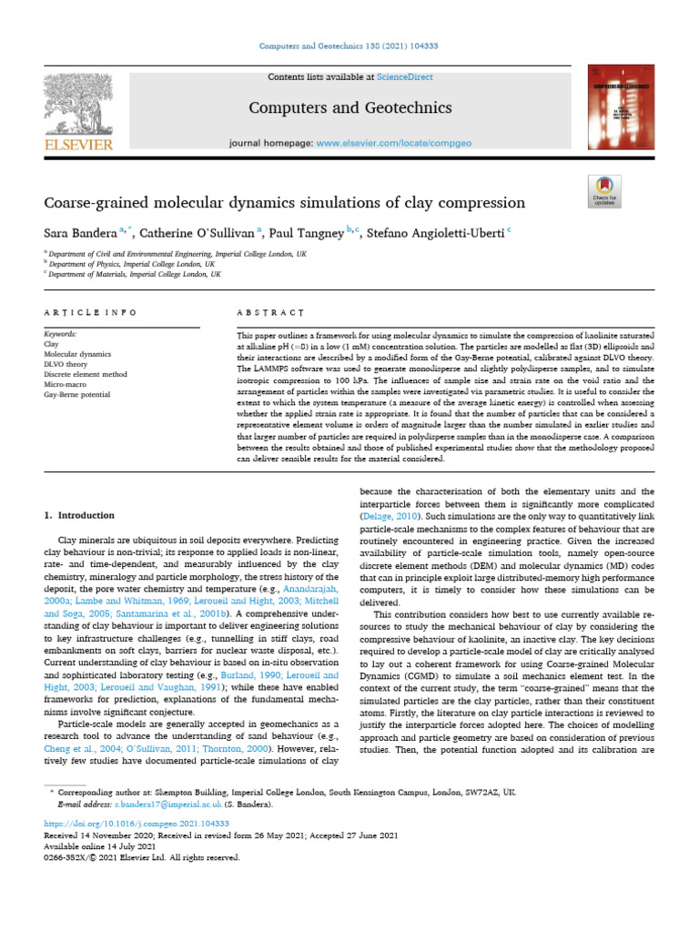 Clay Compression via Molecular Dynamics | PDF | Physics | Applied And ...