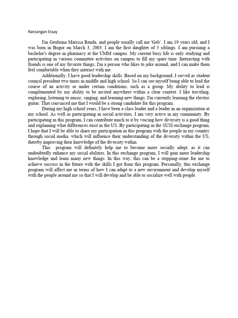 Rancangan Essay SUSI | PDF | Wellness | Social Science
