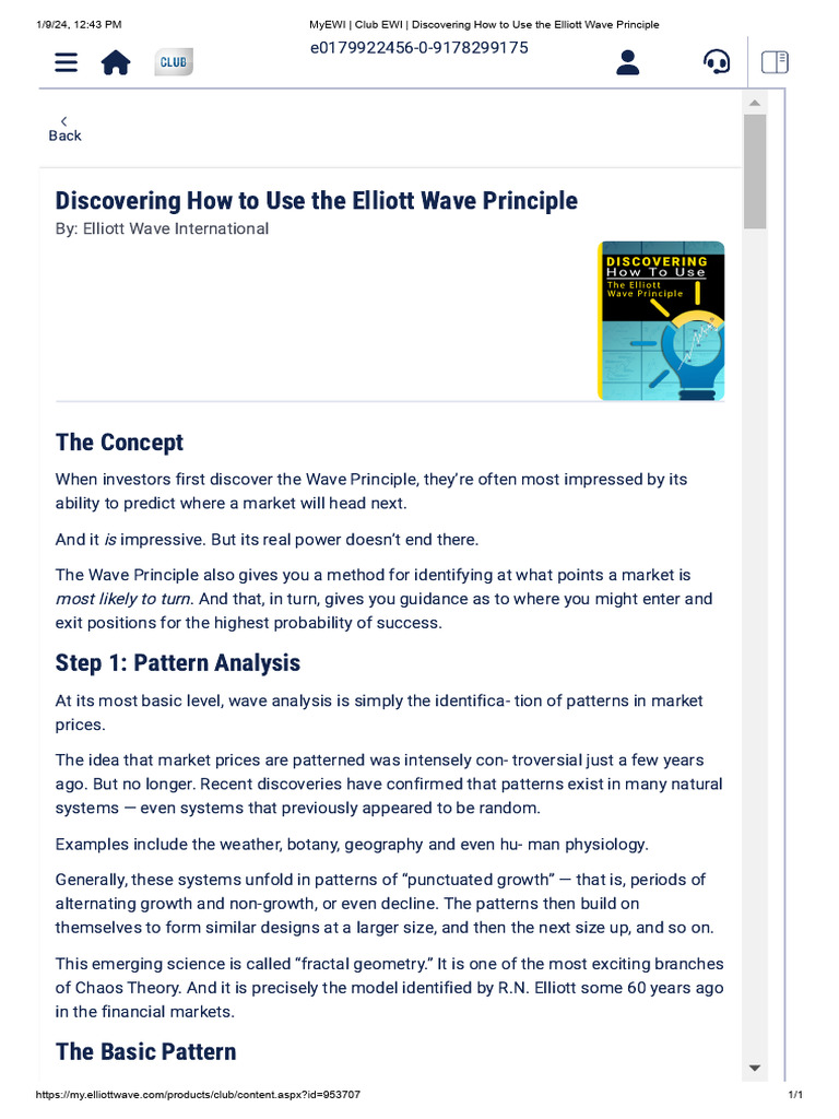 MyEWI - Club EWI - Discovering How To Use The Elliott Wave Principle | PDF