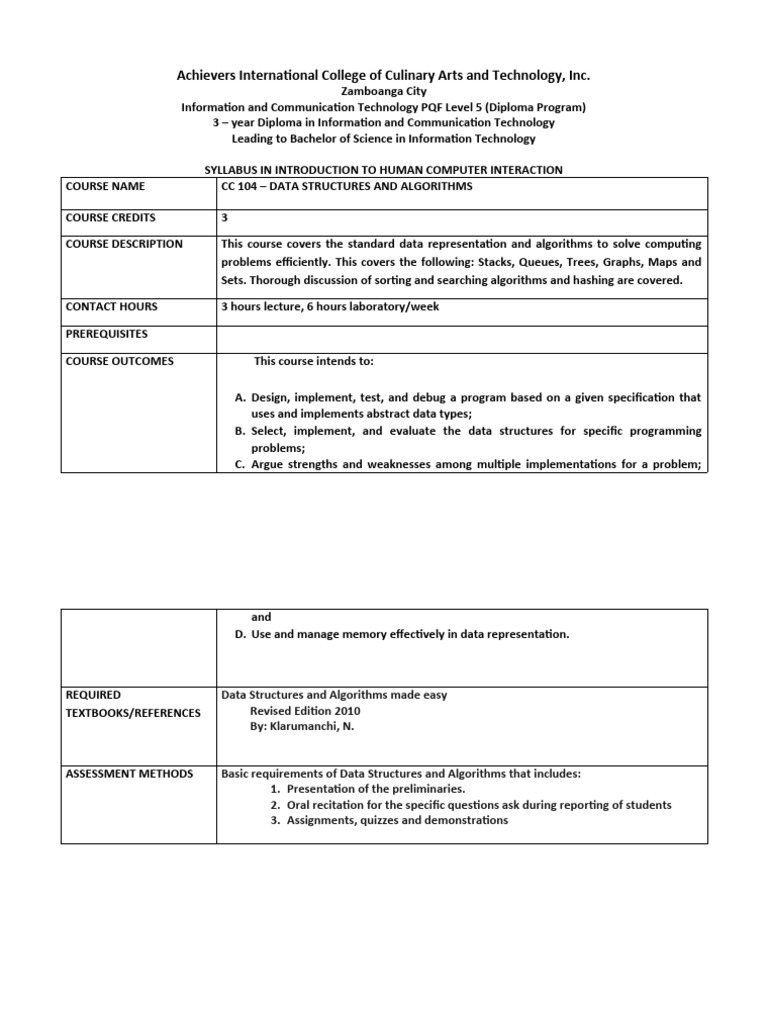 CC 104 - Data Structures and Algorithms | PDF | Algorithms ... CC 104 - Data Structures and Algorithms | PDF | Algorithms ...