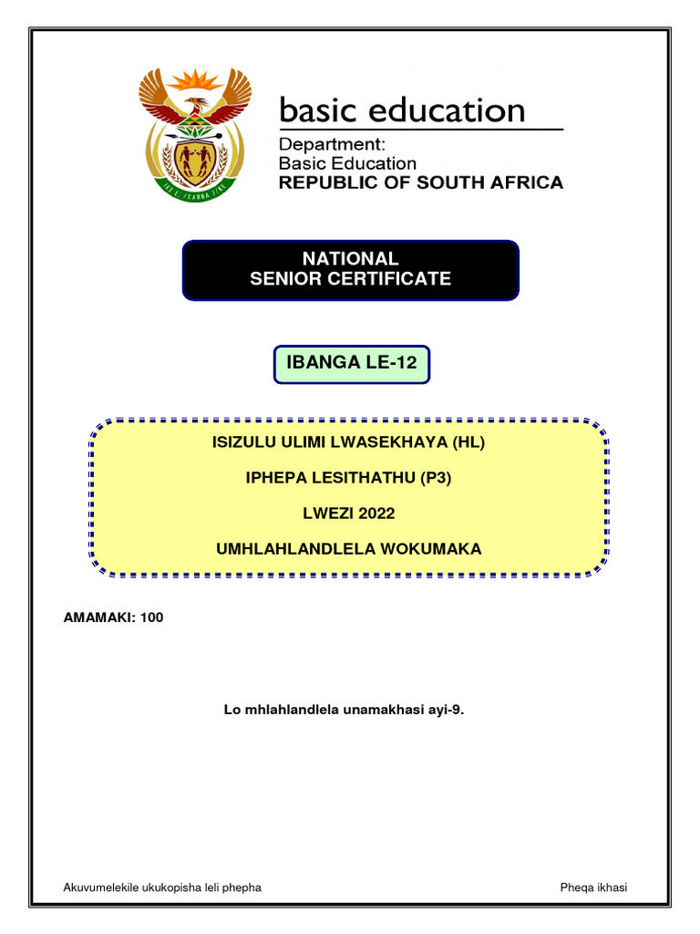 IsiZulu HL P3 Nov 2022 MG | PDF IsiZulu HL P3 Nov 2022 MG | PDF