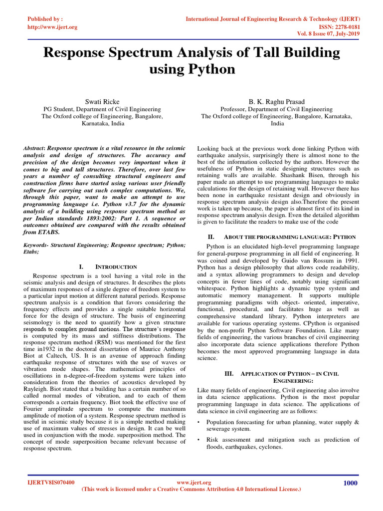 Response Spectrum Analysis of Tall Building Using Python IJERTV8IS070400 | Download Free PDF ...