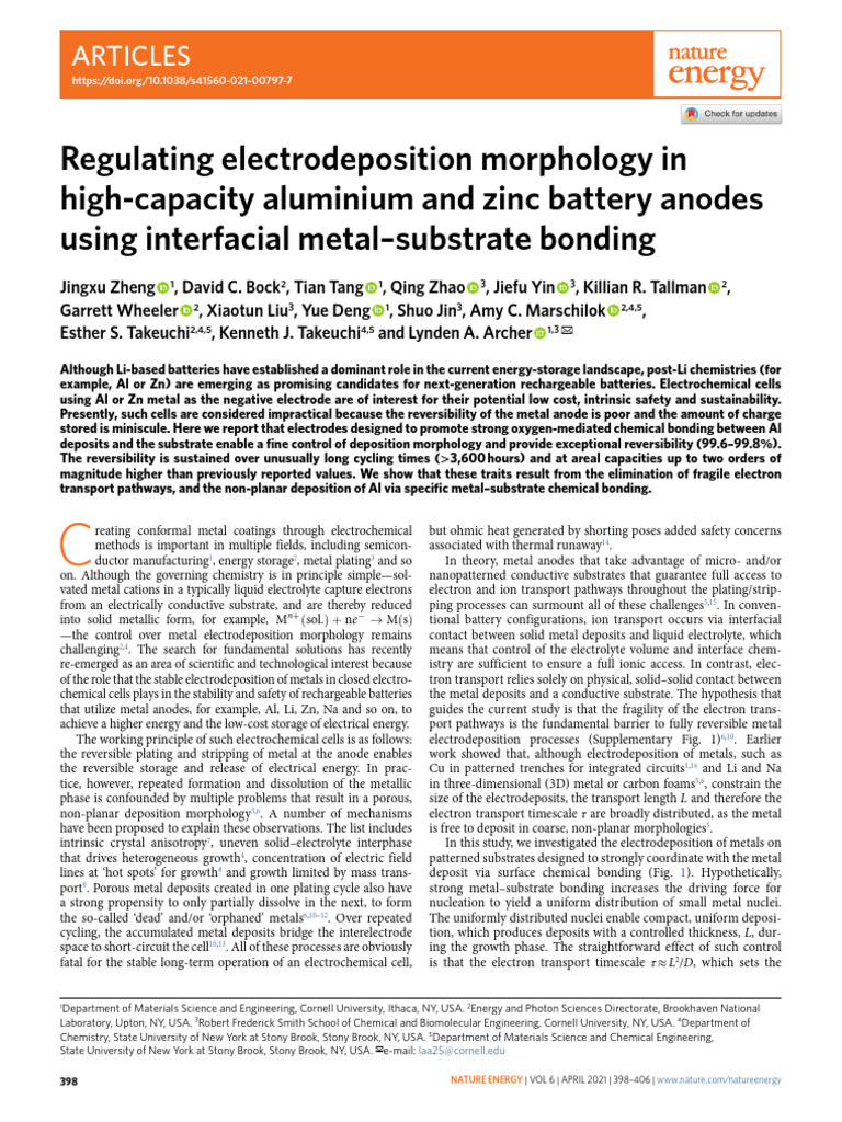 Regulating Electrodeposition Morphology in High-Capacity Aluminium and ...
