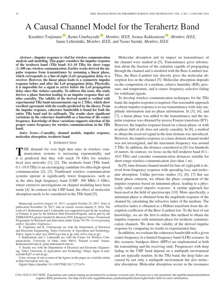 A Causal Channel Model For The Terahertz Band | PDF | Terahertz ...