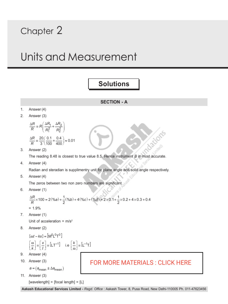 Aakash Modules Physics Solutions-01 | PDF | Classical Mechanics | Metrology