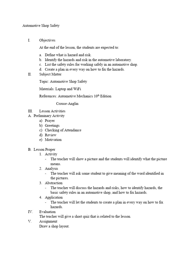 Automotive Shop Safety | PDF