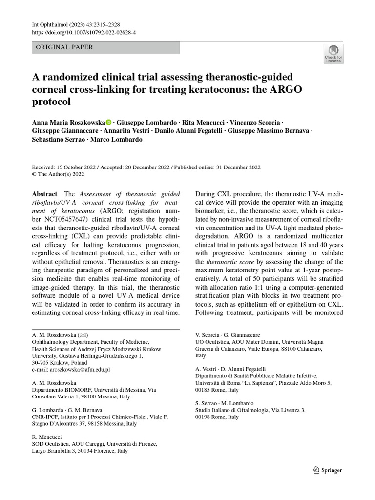 ARGO Protocol Int Ophthalmology | PDF | Cornea | Human Eye