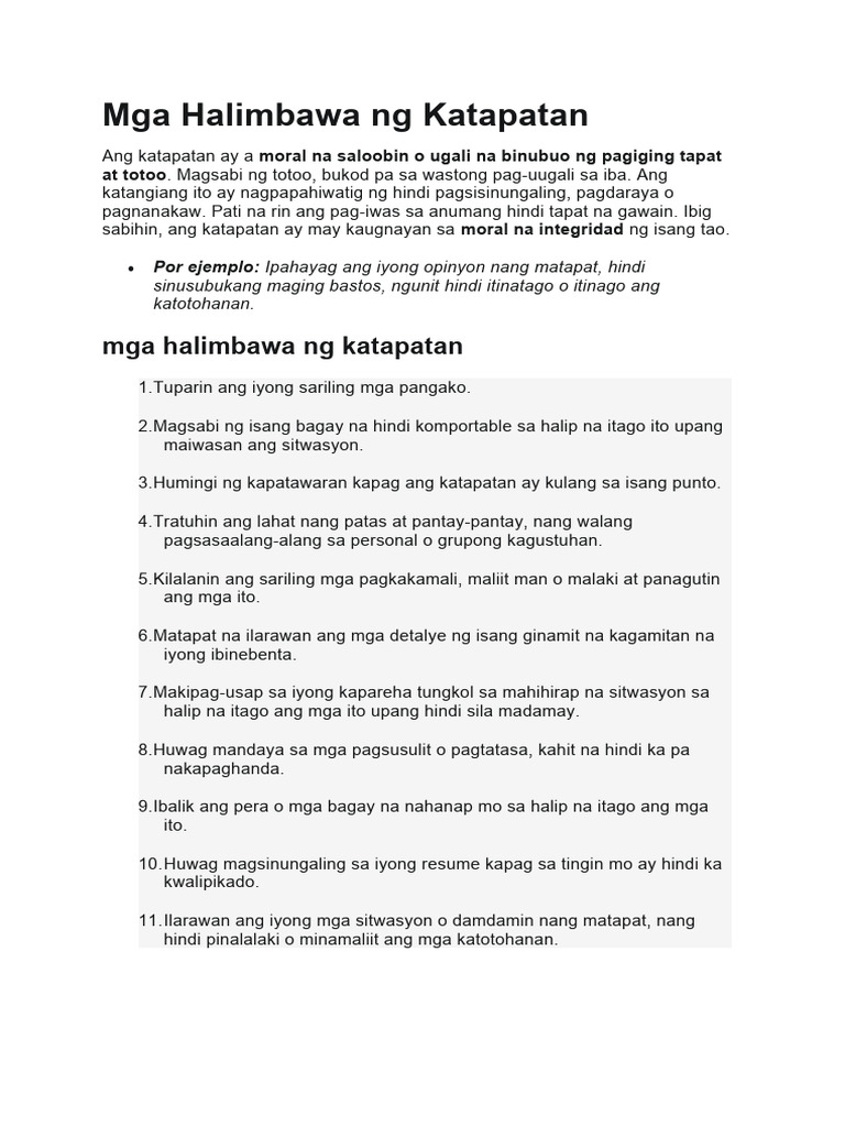 50 Mga Halimbawa NG Katapatan | PDF 50 Mga Halimbawa NG Katapatan | PDF