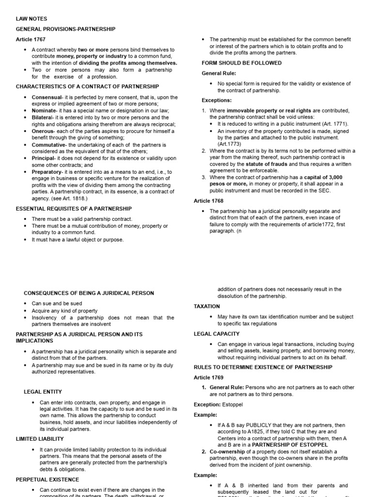 Law Notes | PDF | Partnership | Sole Proprietorship