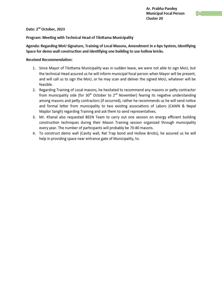 Meeting With Tilottama Municipality and Siddharthanagar Municipality On ...