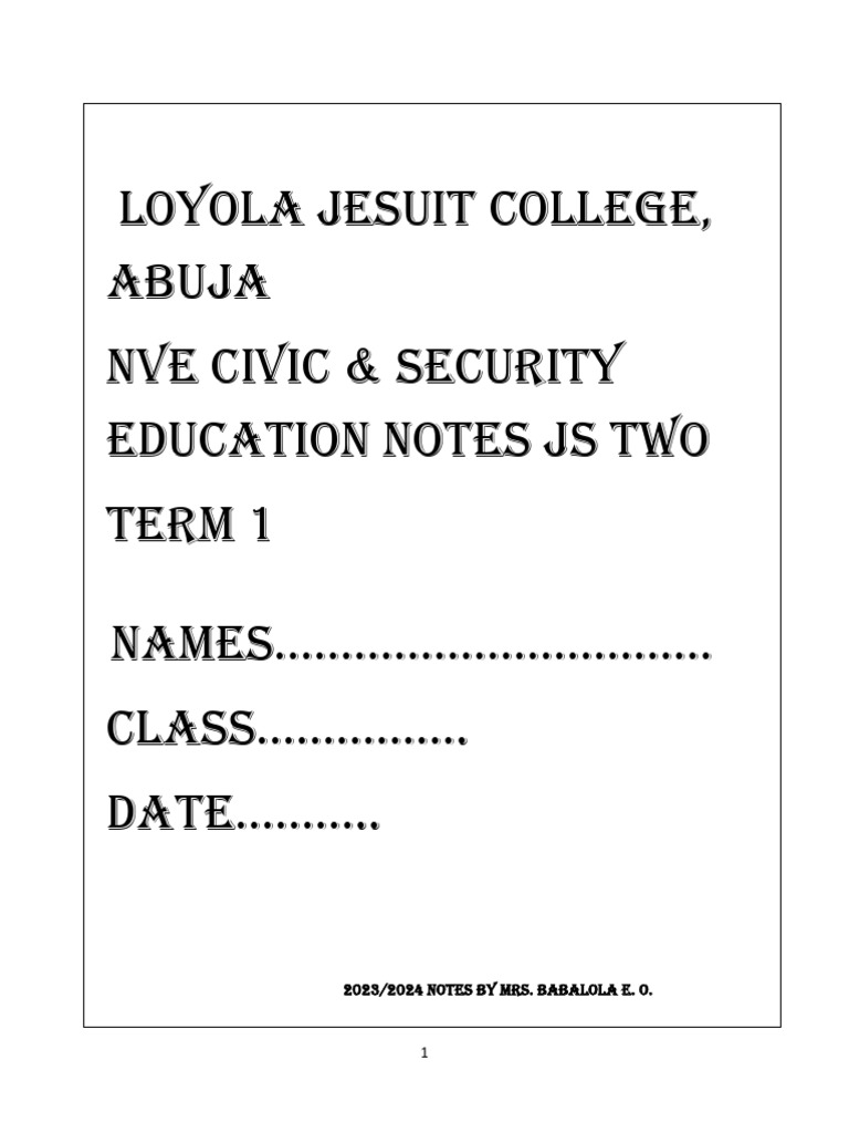 Nve Civic & Security Edu Notes For JS 2 Term One 2023 | PDF | Emergency ...