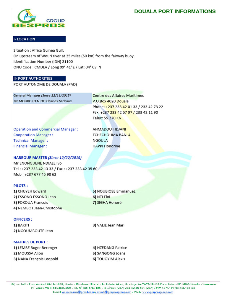 Douala Port Informations | PDF | Maritime Pilot | Crane (Machine)