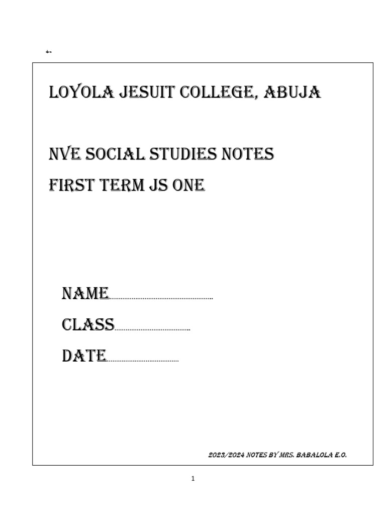 JSS1 First Term Social Studies Notes | PDF | Socialization | Family