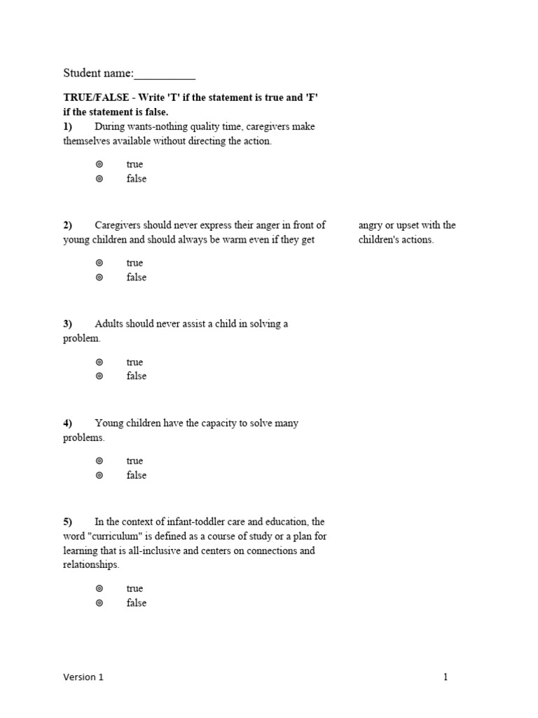 Student Name: - : TRUE/FALSE - Write 'T' If The Statement Is True and 'F' If The Statement Is ...