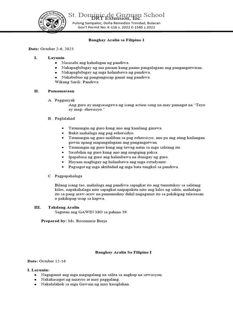 Lesson Plan in Filipino 1 | PDF