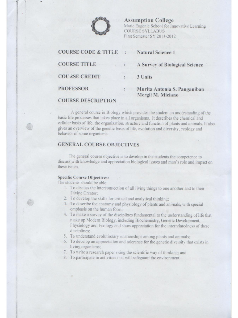 Bio Syllabus Pdf
