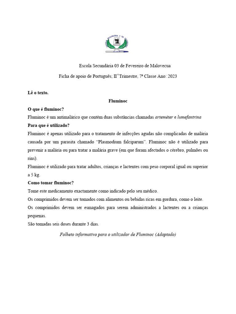 Ficha de Apoio de Portugues 7 Classe | PDF