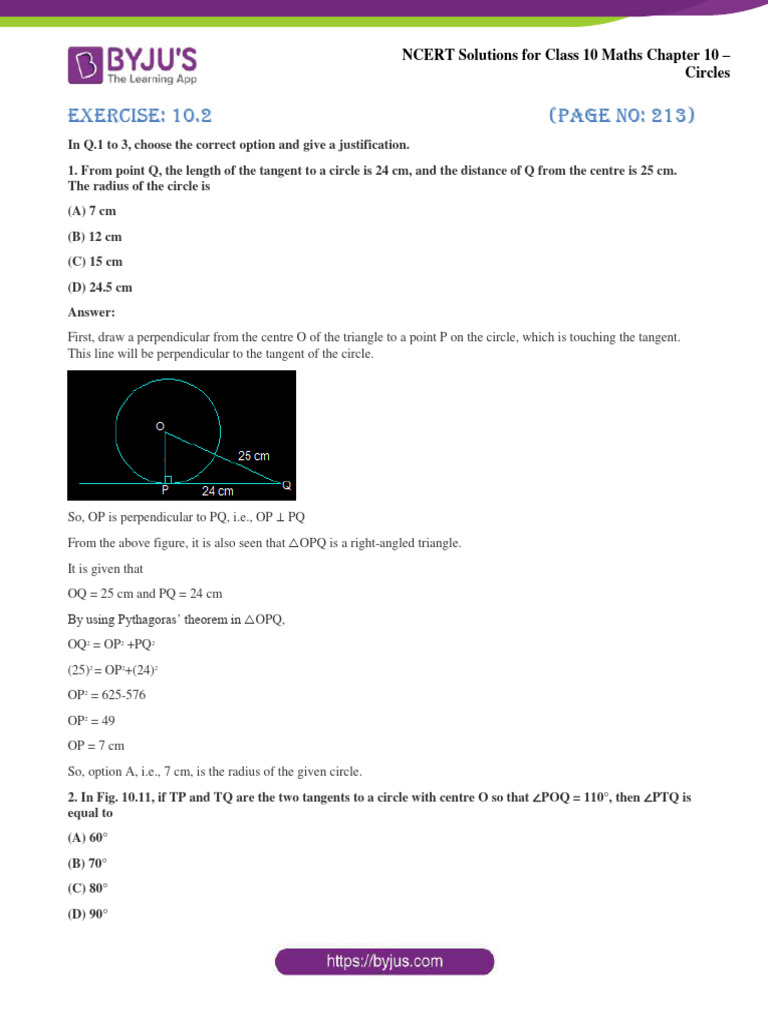 Class 10 Maths Circles Ex 10.2 Solutions | PDF | Circle | Perpendicular