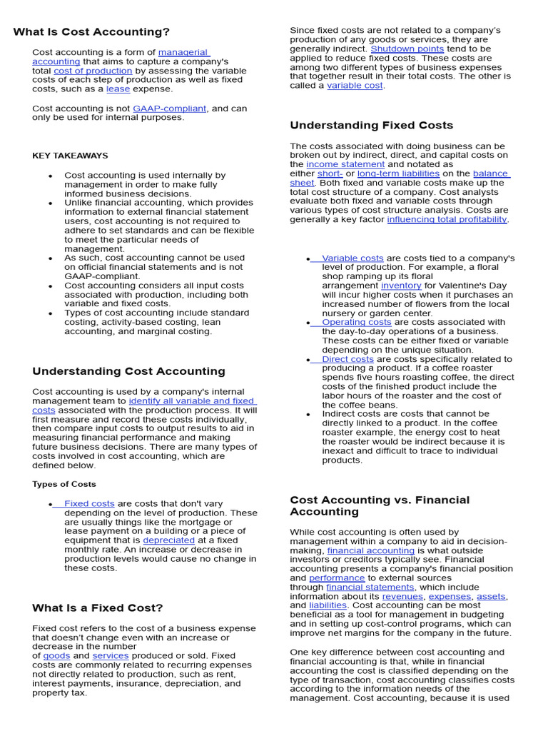 What Is Cost Accounting | PDF | Cost Accounting | Cost