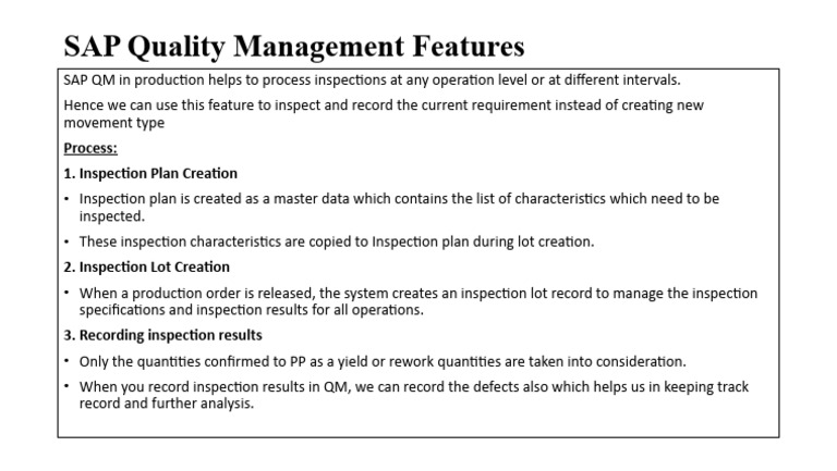 SAP Quality Management Features | PDF