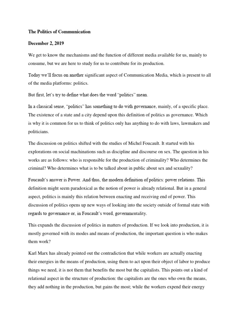 The Politics of Communication | PDF | Capitalism | Power (Social And ...