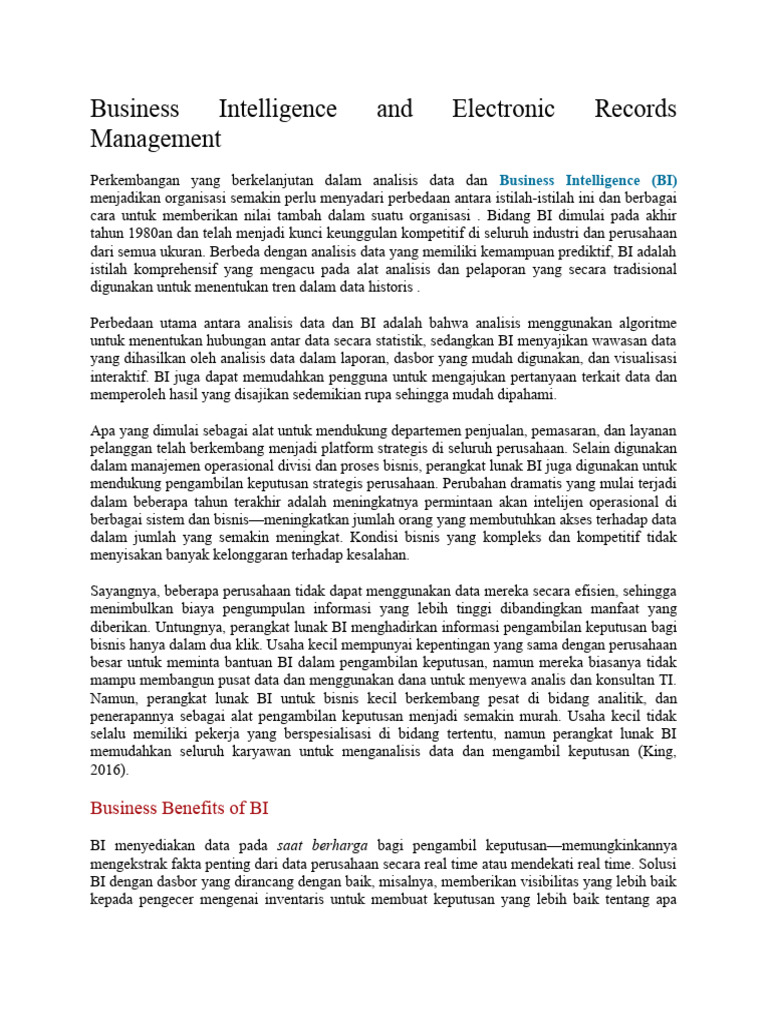 Business Intelligence and Electronic Records Management | PDF
