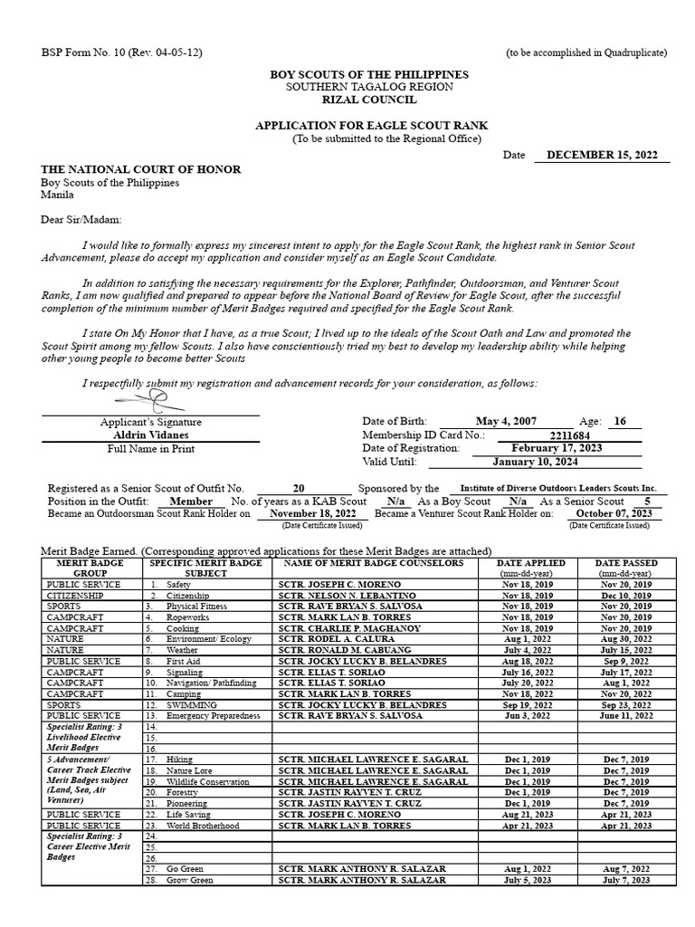 Revised and Updated Eagle Scout Application Form 2022 RIZAL COUNCIL ...
