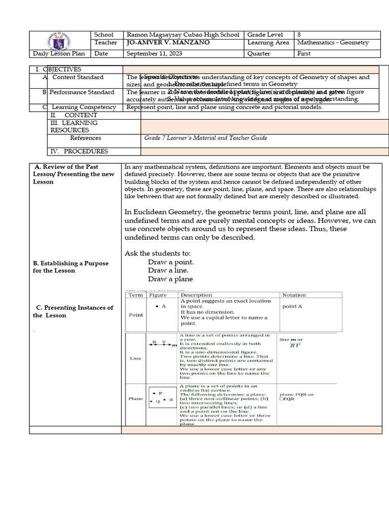 DAY1 - Undefined Terms | PDF | Geometry | Line (Geometry)