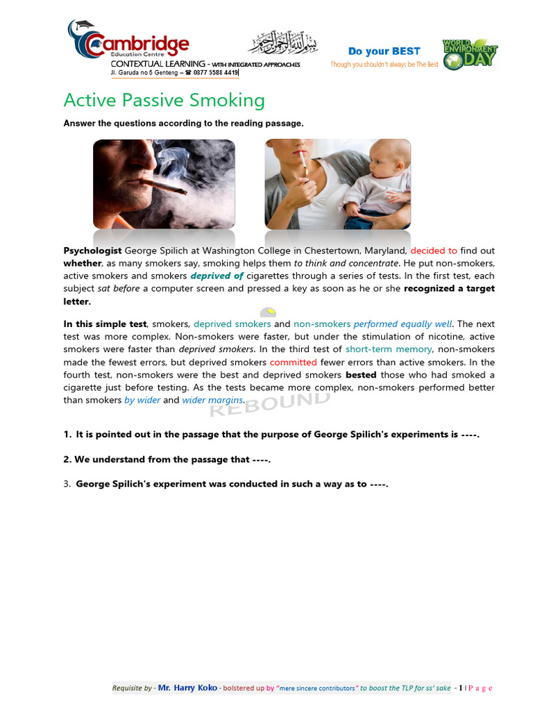 Active Passive Smoking - SCHL | PDF