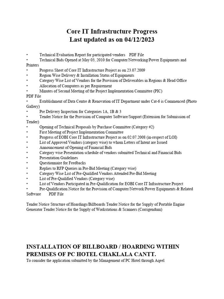 Core IT Infrastructure Progress Tenders | PDF | Computing