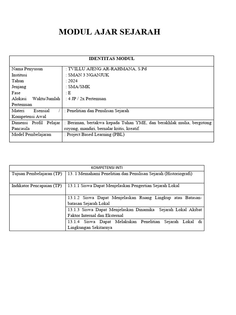 Modul Ajar Sejarah Ajeng | PDF